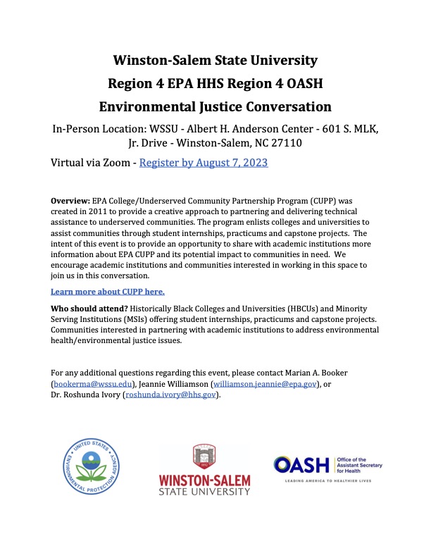 EPA Region 4 Environmental Justice Conversation at WSSU | Piedmont ...